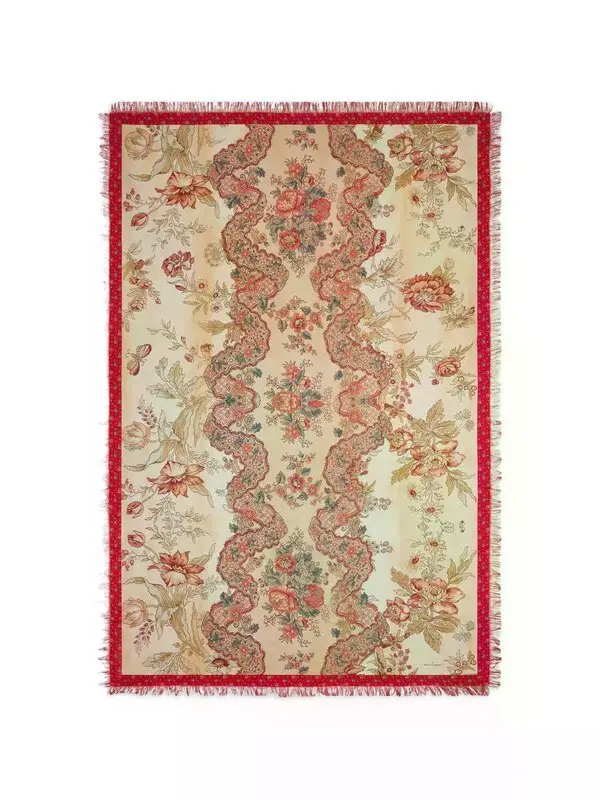 PIERRE-LOUIS MASCIA Aloeuw Fringed Floral Silk Scarf - Neutrals