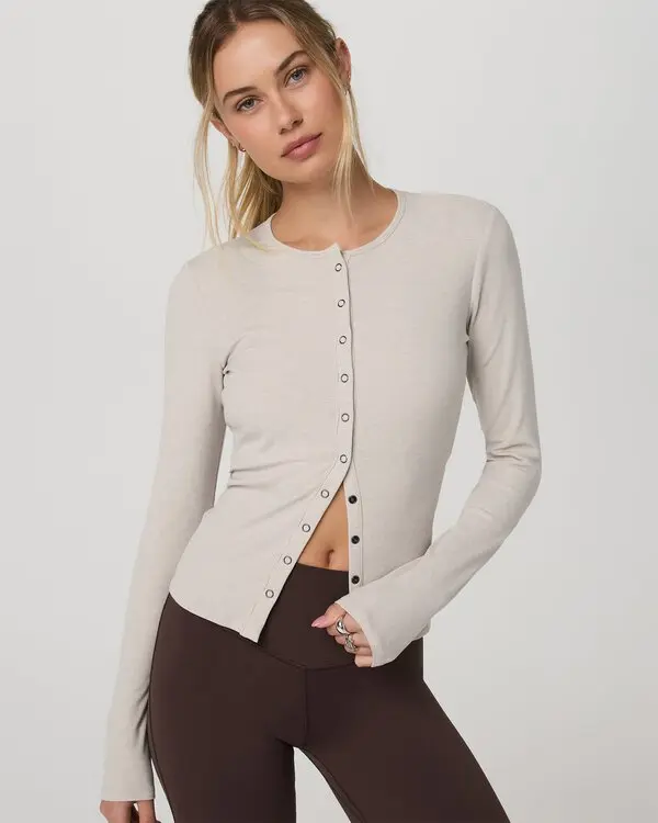Vuori Long Sleeve Twin Cardigan - Ecru Heather