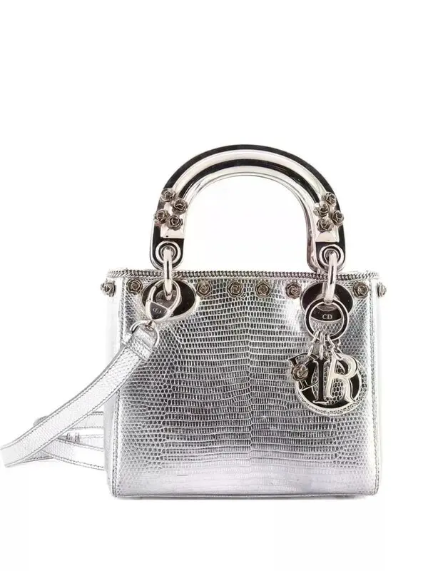 Dior Lady Lizard Mini Satchel With Metal Applique - Silver