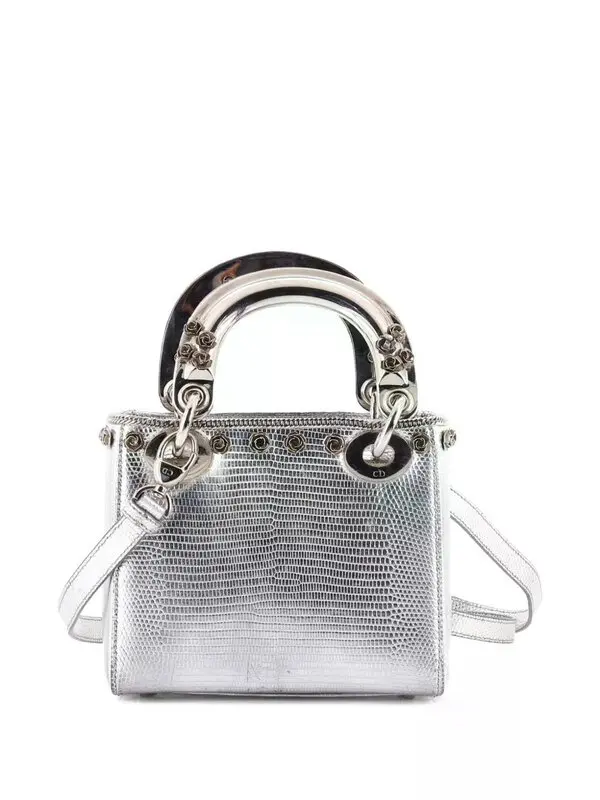 Dior Lady Lizard Mini Satchel With Metal Applique - Silver
