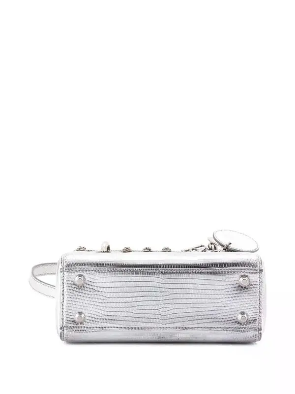 Dior Lady Lizard Mini Satchel With Metal Applique - Silver