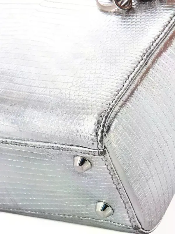 Dior Lady Lizard Mini Satchel With Metal Applique - Silver