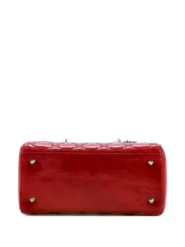 Dior Lady Cannage Quilt Patent Medium Satchel - Red