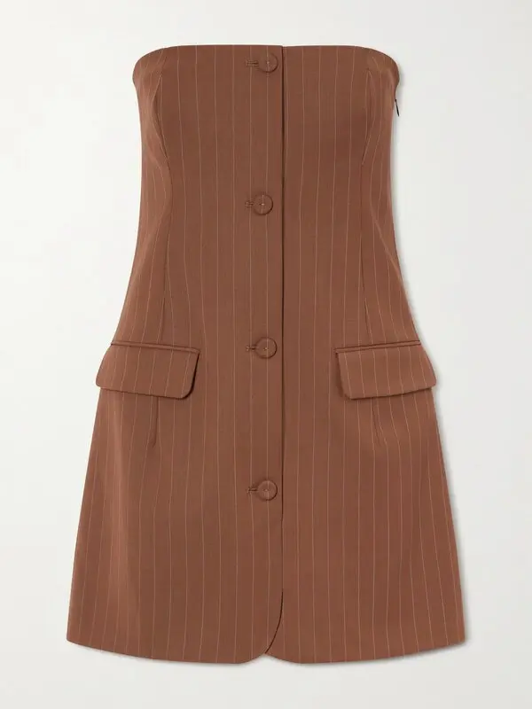 JEAN PAUL GAULTIER Strapless Pinstriped Wool-blend Twill Mini Dress