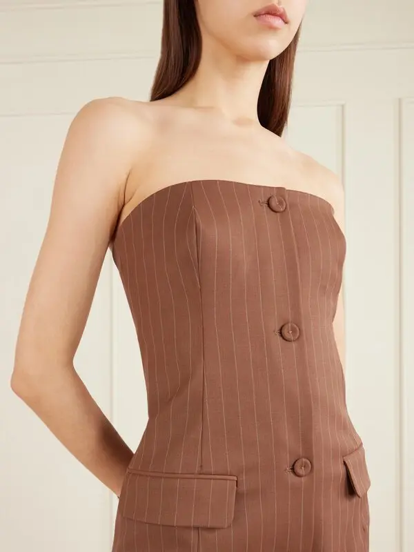 JEAN PAUL GAULTIER Strapless Pinstriped Wool-blend Twill Mini Dress