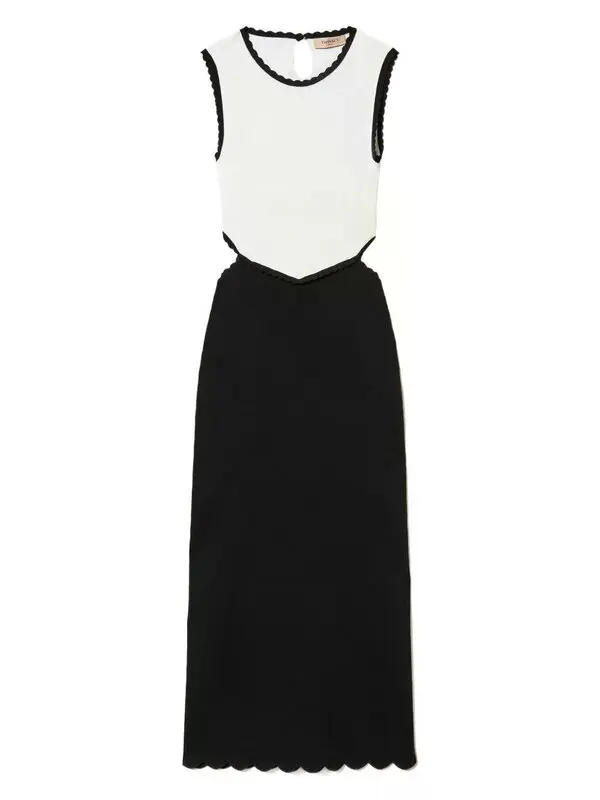 TWINSET Scalloped-edge Two-tone Midi Dress - Black