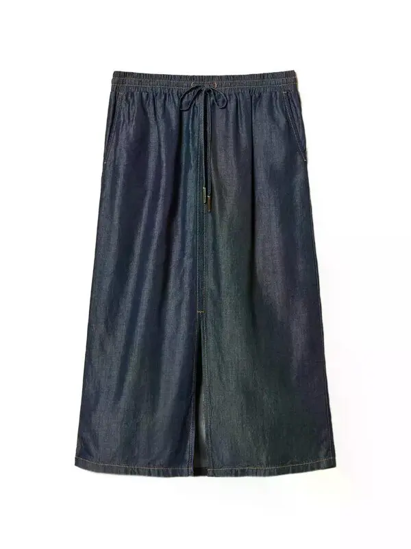 TWINSET Chambray Midi Skirt With Drawstring Waist