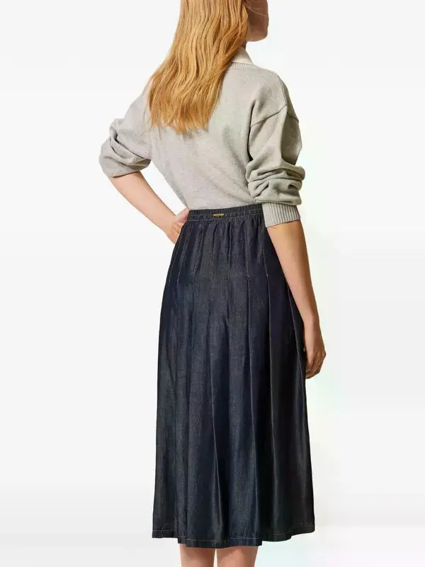 TWINSET Chambray Midi Skirt With Drawstring Waist