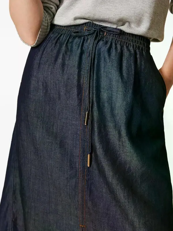 TWINSET Chambray Midi Skirt With Drawstring Waist