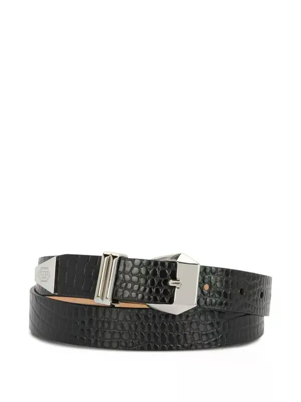 Philipp Plein Leather Belt With Logo Buckle - Black