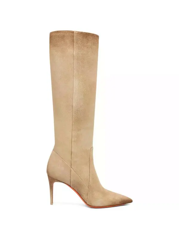 Santoni Pointed-toe Suede Boots - Neutrals