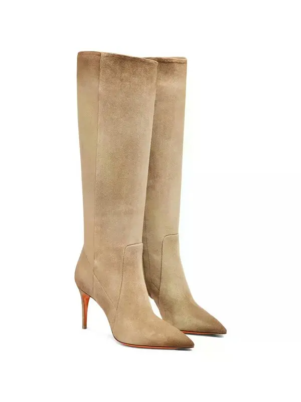 Santoni Pointed-toe Suede Boots - Neutrals
