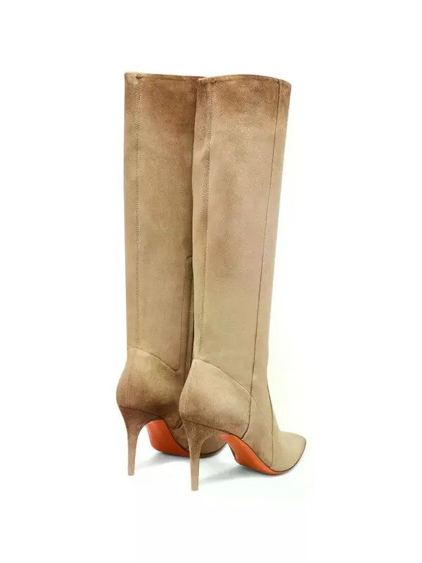 Santoni Pointed-toe Suede Boots - Neutrals