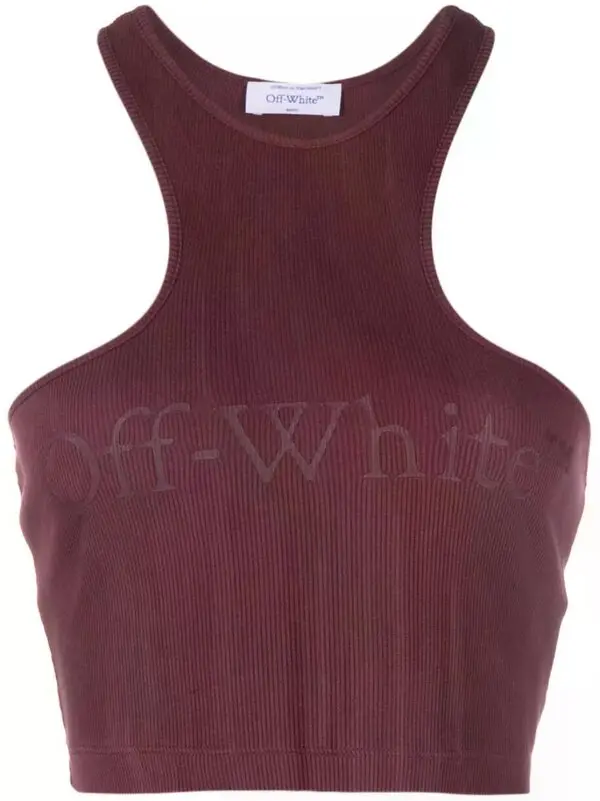 Off-White Logo-print Ribbed-knit Racerback Top - Red