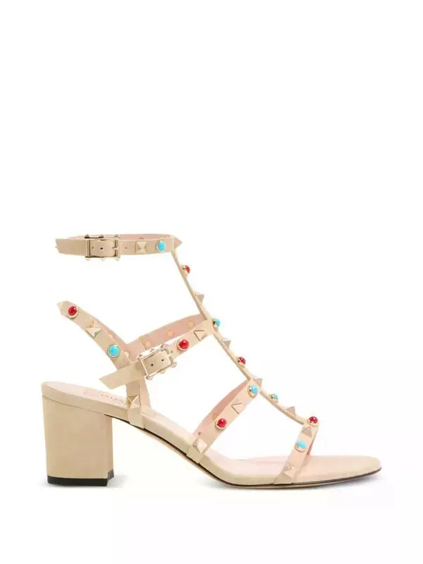 Valentino Garavani Rockstud Cabochon-embellished Heeled Sandals - Neutrals