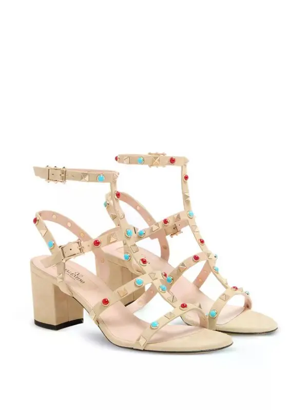 Valentino Garavani Rockstud Cabochon-embellished Heeled Sandals - Neutrals