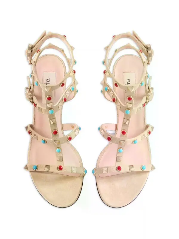 Valentino Garavani Rockstud Cabochon-embellished Heeled Sandals - Neutrals