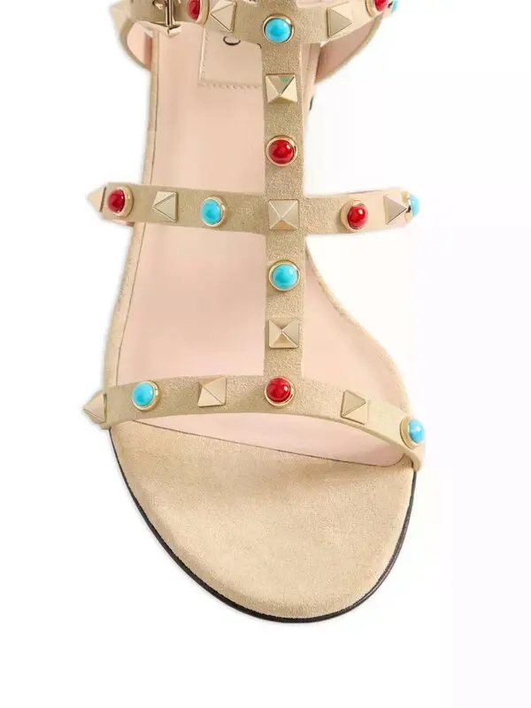 Valentino Garavani Rockstud Cabochon-embellished Heeled Sandals - Neutrals