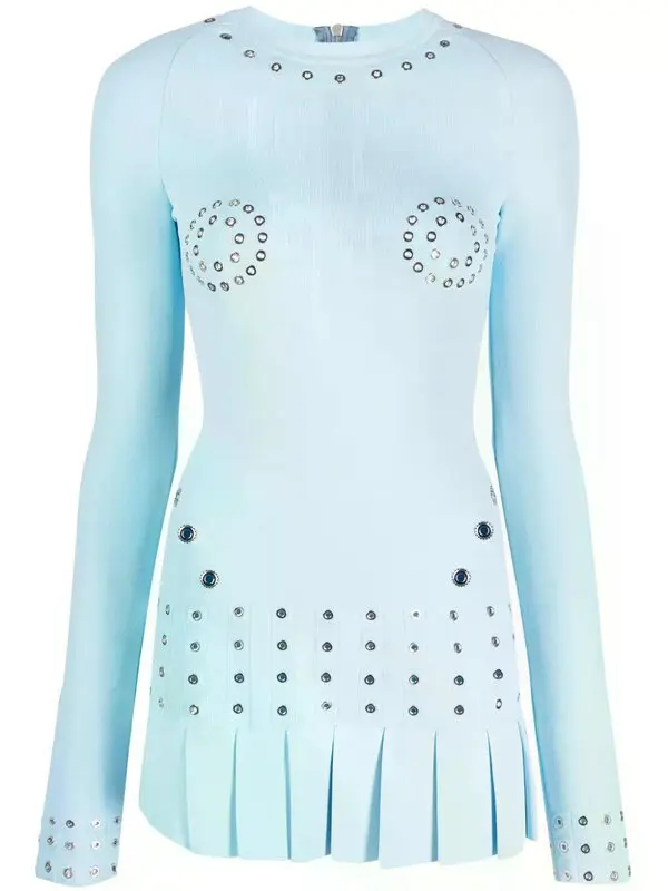 Off-White Eyelet-embellished Fitted Minidress - Blue