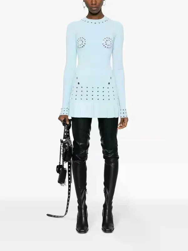 Off-White Eyelet-embellished Fitted Minidress - Blue