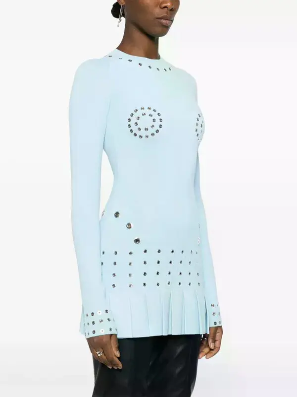 Off-White Eyelet-embellished Fitted Minidress - Blue