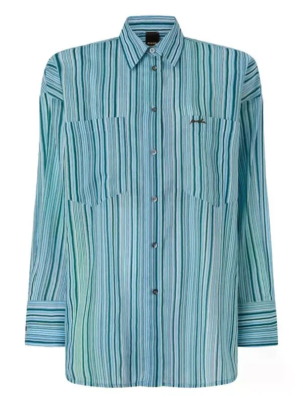 Pinko Striped Cotton Muslin Shirt With Patch Pockets - Blue