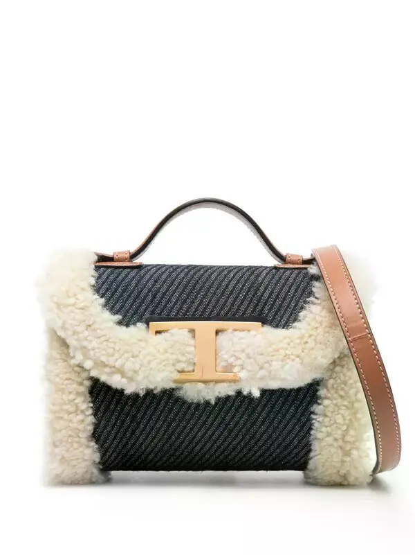 TOD'S Shearling Trim Denim Mini Bag - Blue