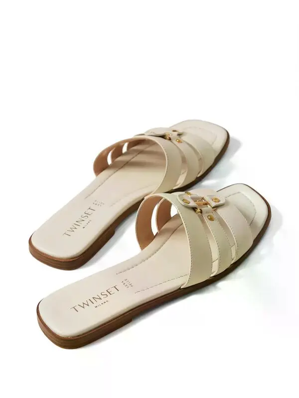 TWINSET Logo Detail Leather Flat Sandals