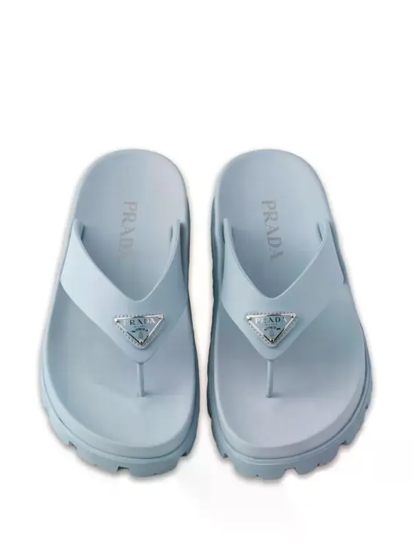 Prada Rubber Thong Sandals With Enamelled Triangle Logo - Blue