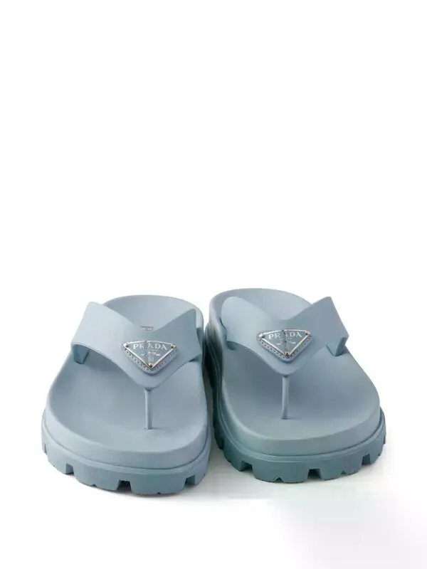 Prada Rubber Thong Sandals With Enamelled Triangle Logo - Blue