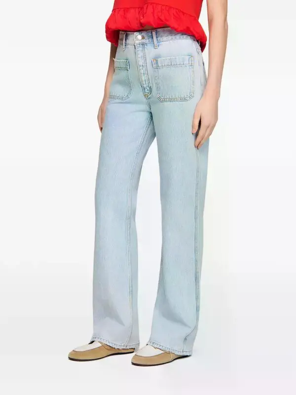 Sandro High-waist Straight-leg Jeans With Patch Pockets - Blue