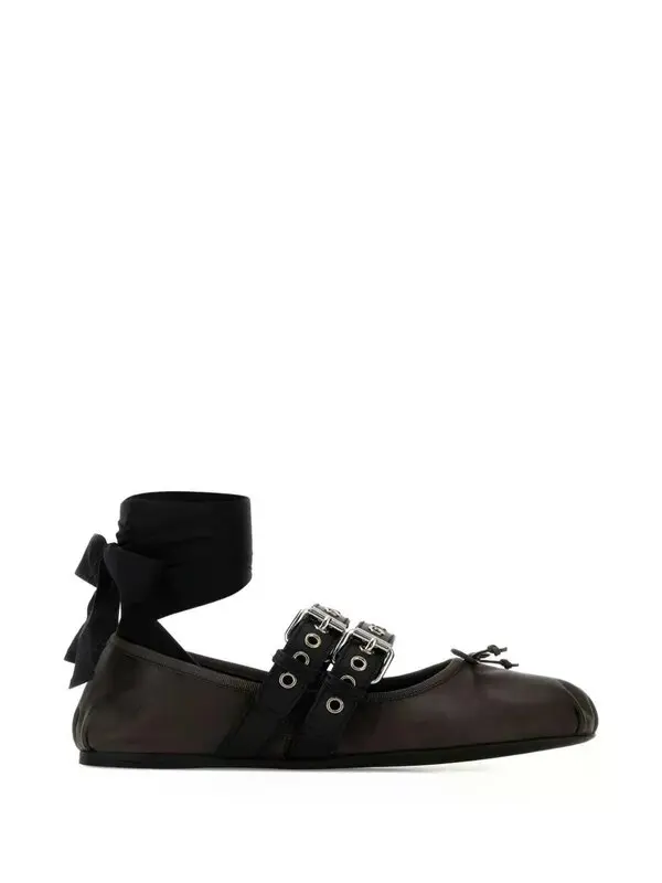 Miu Miu Buckle Strap Ballet Flats - Brown