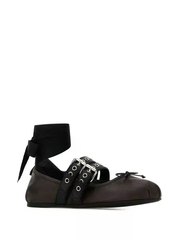 Miu Miu Buckle Strap Ballet Flats - Brown