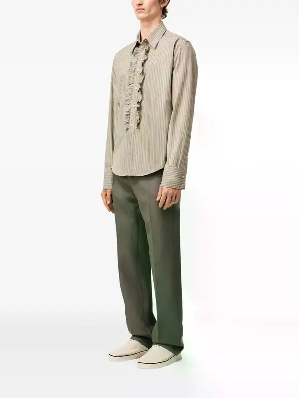 AMI Paris Ruffled-detail Long-sleeve Striped Shirt