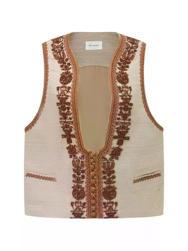 INTO THE EAST Beaded U-neck Waistcoat - Neutrals