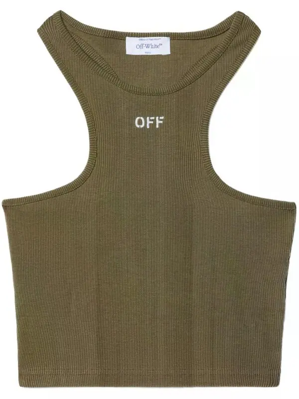 Off-White Logo-embroidered Ribbed Tank Top - Green