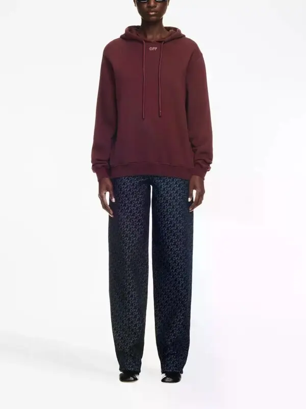 Off-White Cotton Hoodie With Signature Arrows Motif - Red