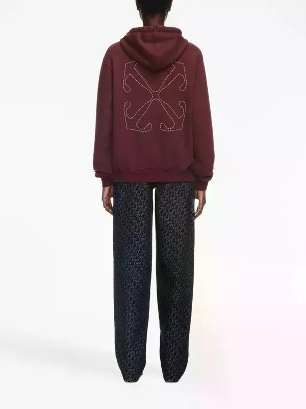 Off-White Cotton Hoodie With Signature Arrows Motif - Red