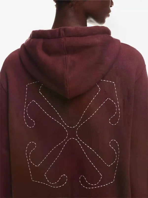 Off-White Cotton Hoodie With Signature Arrows Motif - Red