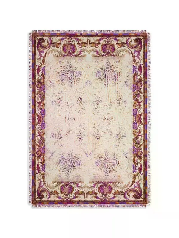 PIERRE-LOUIS MASCIA Aloeuw Baroque-patterned Fringed Silk Scarf - Neutrals