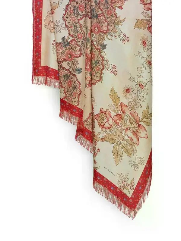 PIERRE-LOUIS MASCIA Aloeuw Fringed Floral Silk Scarf - Neutrals
