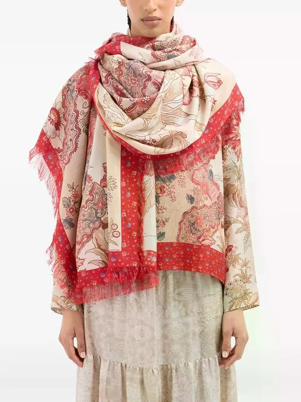 PIERRE-LOUIS MASCIA Aloeuw Fringed Floral Silk Scarf - Neutrals