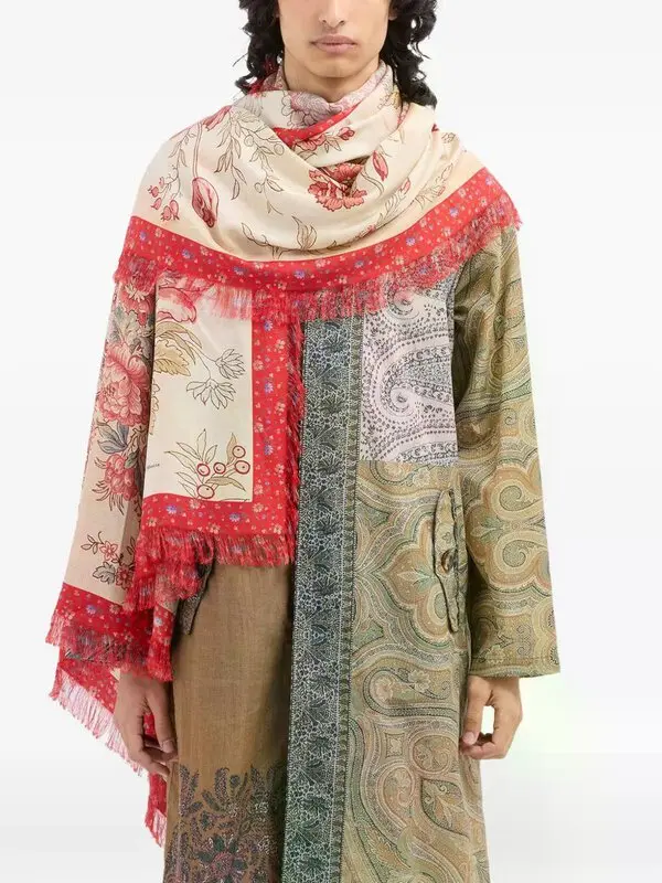 PIERRE-LOUIS MASCIA Aloeuw Fringed Floral Silk Scarf - Neutrals