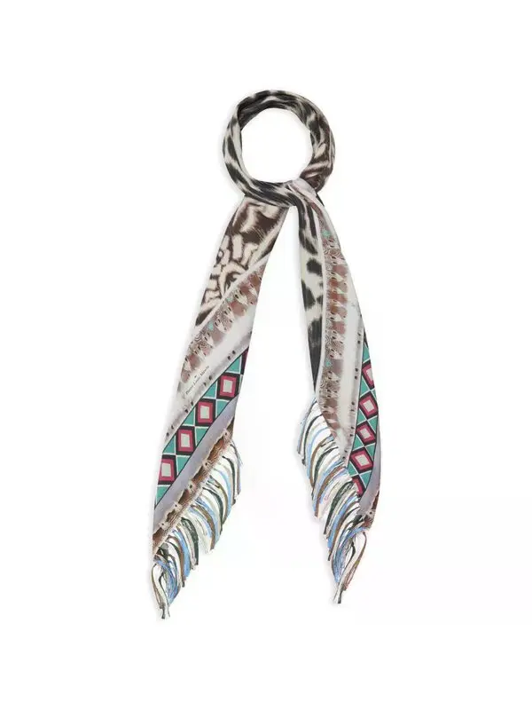 PIERRE-LOUIS MASCIA Aloeuw Geometric Animal-print Fringed Scarf - Neutrals