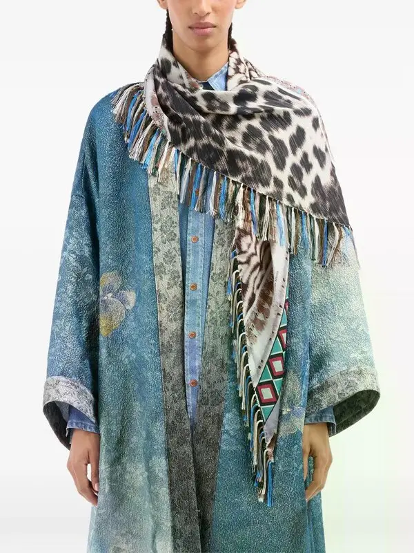 PIERRE-LOUIS MASCIA Aloeuw Geometric Animal-print Fringed Scarf - Neutrals