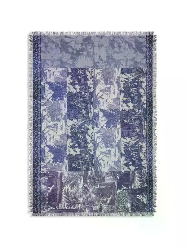 PIERRE-LOUIS MASCIA Aloeuw Printed Fringe Silk Scarf - Blue