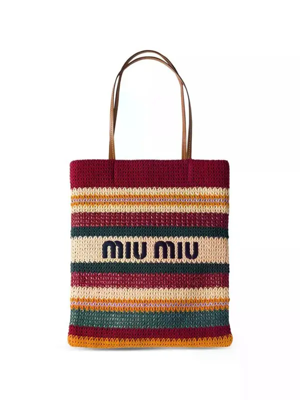 Miu Miu Raffia-effect Woven Tote Bag - Red