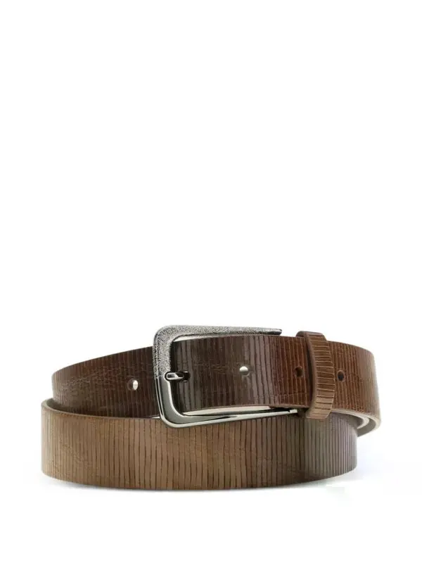 Brunello Cucinelli Textured Leather Belt With Buckle - Brown
