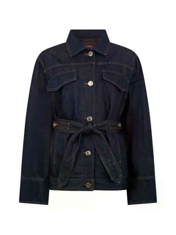 MOORER Belted Denim Jacket - Blue