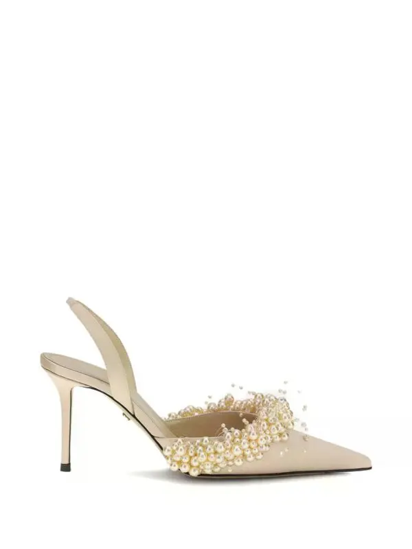 Mach & Mach Pearl Embellished Slingback Pumps - Neutrals